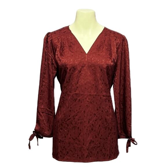 Monday fun | Tops | Monday Fun Blouse Large Burgundy Red Satin Vneck ...